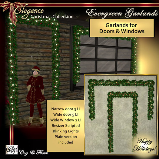 Second Life Marketplace - C&F Xmas Window & Door Garlands w/ Lights - 2 ...