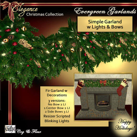 Second Life Marketplace - C&F Xmas Simple Garland for Mantel w/ Lights ...