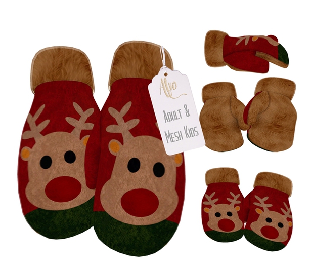 Second Life Marketplace - Alvo - Reindeer Mittens Red (Adult & Mesh Kids)
