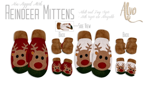 Second Life Marketplace - Alvo - Reindeer Mittens Red (Adult & Mesh Kids)