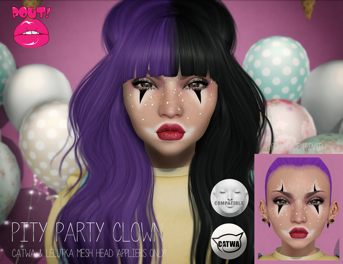 Second Life Marketplace - [POUT!] Pity Party Clown - Catwa,Lelutka & Omega
