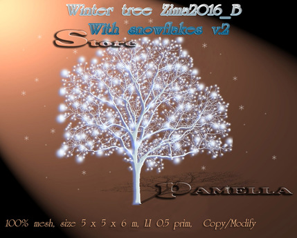 Second Life Marketplace - Winter tree Zima2016_B With snowflakes (v.2)