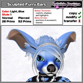 Second Life Marketplace - Invisible Designs - Sculpted Furry Ears 1 ...