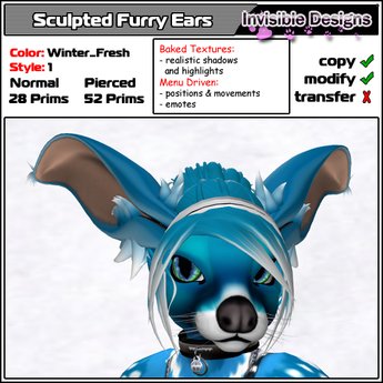 Second Life Marketplace - Invisible Designs - Sculpted Furry Ears 1 ...
