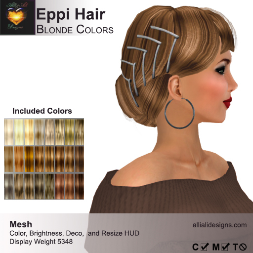Second Life Marketplace - A&A Eppi Hair Blonde Colors Pack. Mesh updo