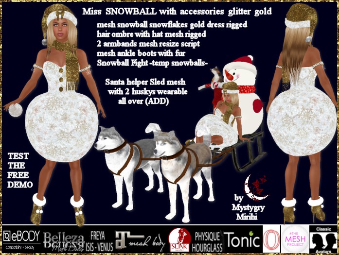Second Life Marketplace - Snowball costume glitter gold fitmesh hair 16 ...