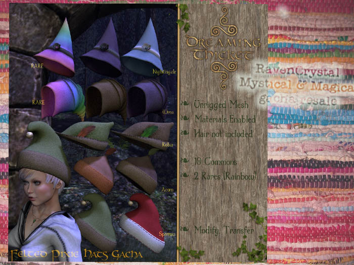 Second Life Marketplace - Dreaming Thicket - Felted Pixie Hat Gacha ...
