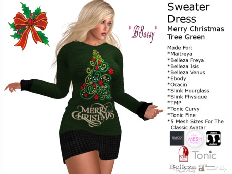Second Life Marketplace - *BSASSY* SWEATER DRESS XMAS TREE GREEN