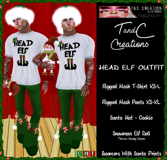 Second Life Marketplace - T&C ::: Head Elf ::: Mesh Christmas Male ...