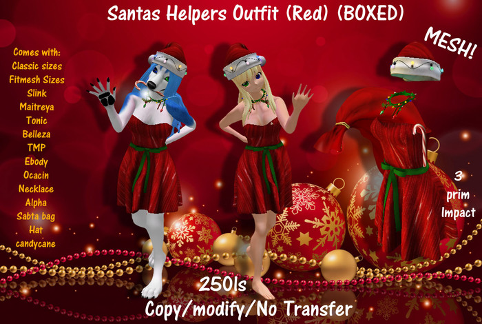 Second Life Marketplace - Santas Helpers Outfit (Red) (BOXED)