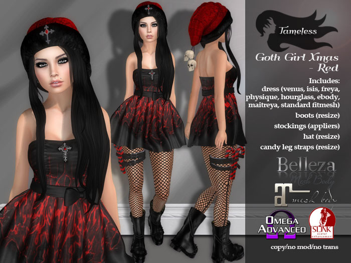 Second Life Marketplace Tameless Goth Girl Xmas Red Belleza