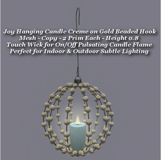Second Life Marketplace - Joy Hanging Candle Creme on Silver Beaded Hook