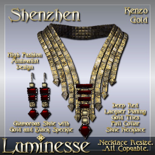Second Life Marketplace - SHENZHEN Kenzo Necklace & Earrings Set - Red Gold