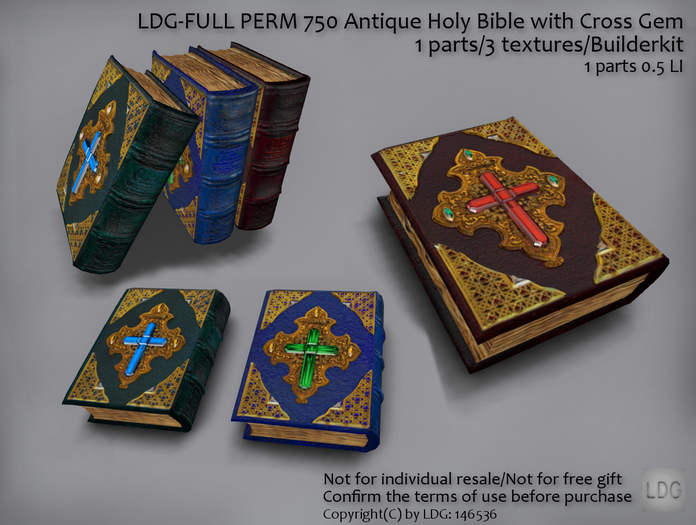 Second Life Marketplace - LDG-FULL PERM 750 Antique Holy Bible with ...