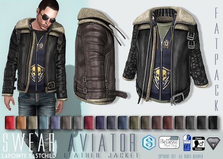 Second Life Marketplace - L&B - Mens - Leather Jacket - Aviator