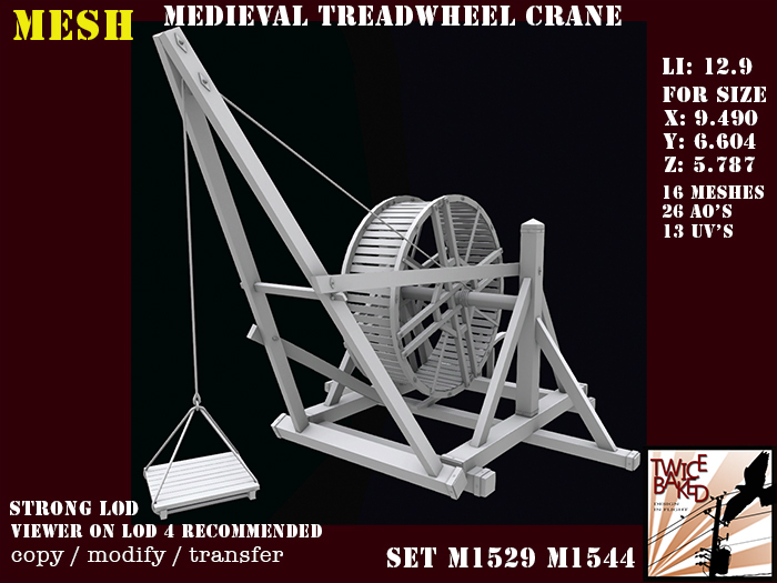 Second Life Marketplace - "TB" Gorgeous Medieval Treadwheel crane M1529 ...