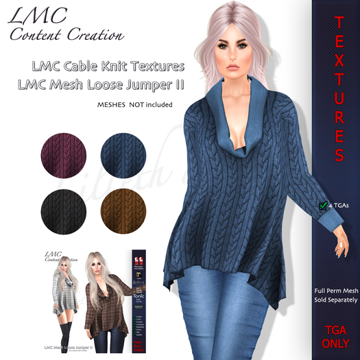 Second Life Marketplace - LMC TGA - Cable Knit - Textures for the LMC ...