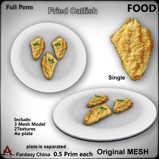 Second Life Marketplace - Food| Full Perm Mesh Fried Catfish|Food