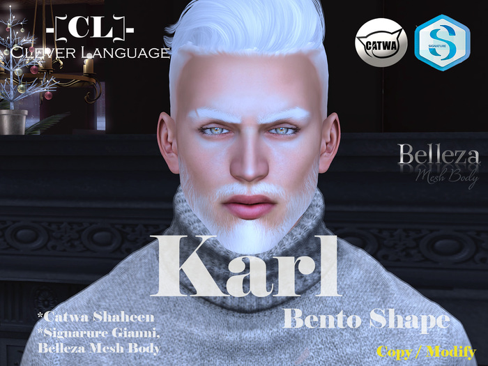 Second Life Marketplace - - [Clever Language] - Karl Bento Shape (CATWA ...