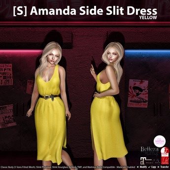 Second Life Marketplace - [S] Amanda Side Slit Dress Yellow