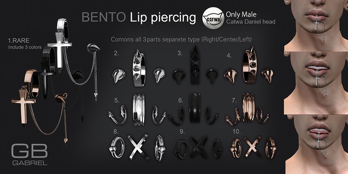 Second Life Marketplace - 6.::GB:: Lip piercing (Catwa Daniel) Black (Line)