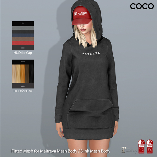 Second Life Marketplace - *COCO*_HoodieDress+Hair_Black