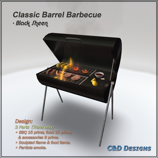 Second Life Marketplace - BBQ : Classic Barrel Barbecue - Black Sheen