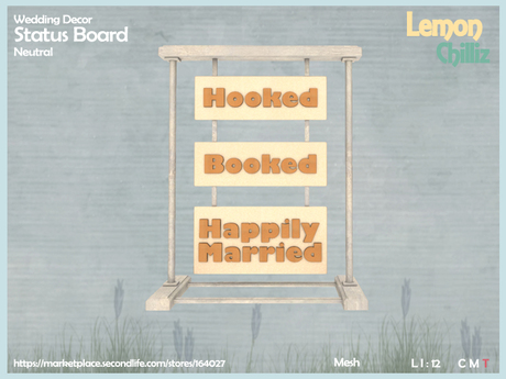 Second Life Marketplace - Wedding Decor - Status Board - Neutral (Mesh ...