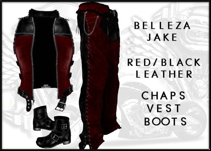 Second Life Marketplace - ONYX Belleza Jake Red Black Leather Outfit