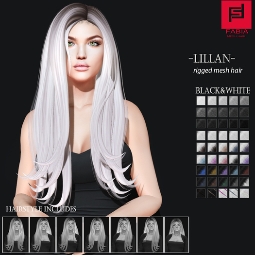 Second Life Marketplace - -FABIA- Mesh Hair Black&White