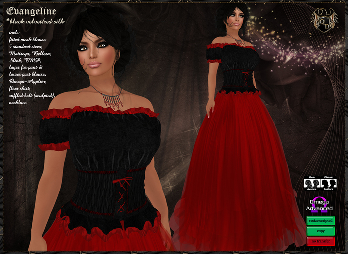 Second Life Marketplace - Evangeline *black velvet/red silk (incl. Omega)