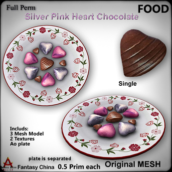 Second Life Marketplace - FC- Full Perm Mesh Silver Pink Heart Chocolate BP