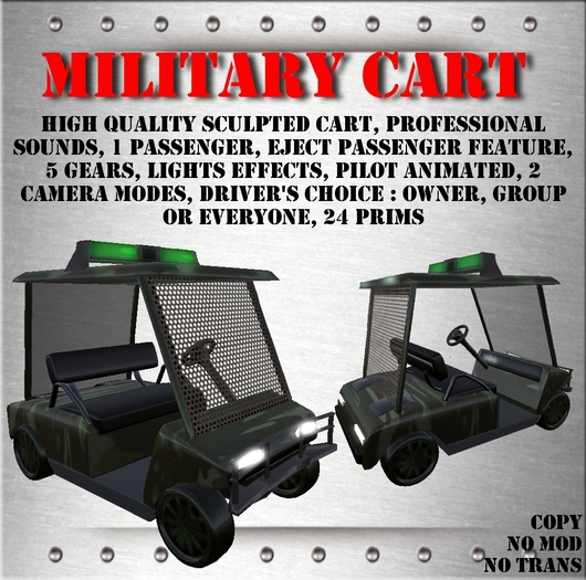 Second Life Marketplace - Military cart - Military car - Army little car