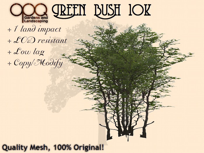 Second Life Marketplace - OPQ Green Bush 10k - 1 LI low lag mesh bush