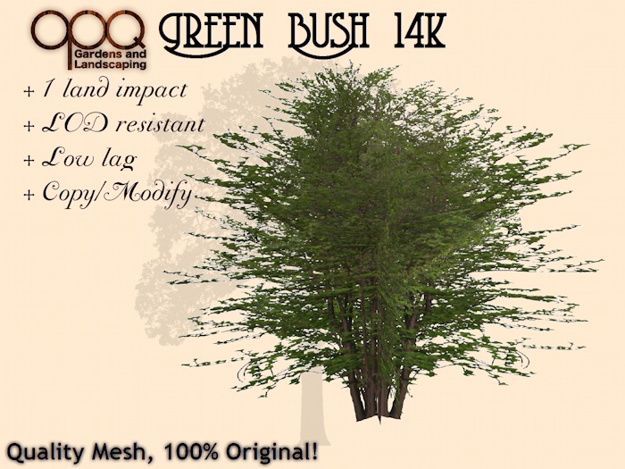 Second Life Marketplace - OPQ Green Bush 14k - 1 LI low lag mesh bush