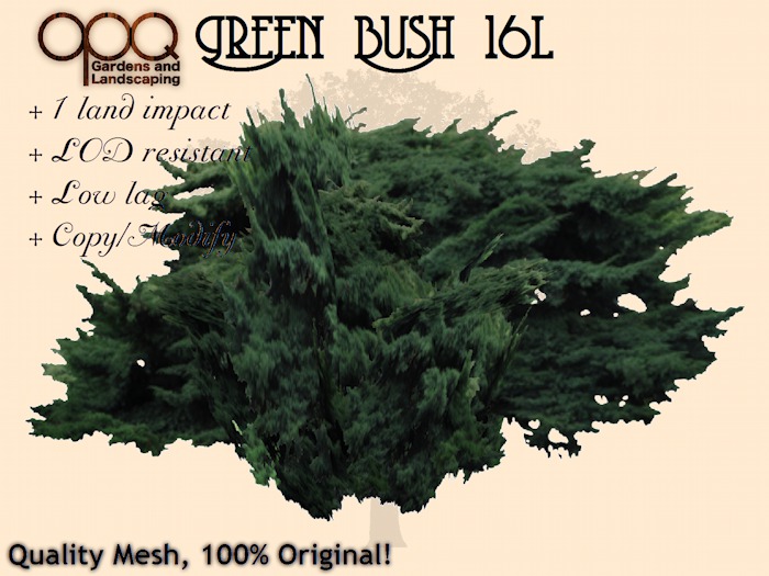 Second Life Marketplace - OPQ Green Bush 16l - 1 LI low lag mesh bush