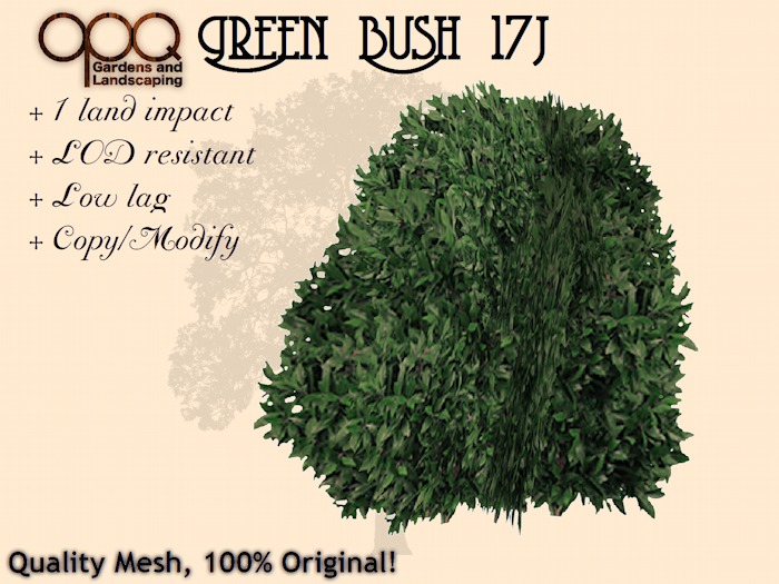 Second Life Marketplace - OPQ Green Bush 17j - 1 LI low lag mesh bush