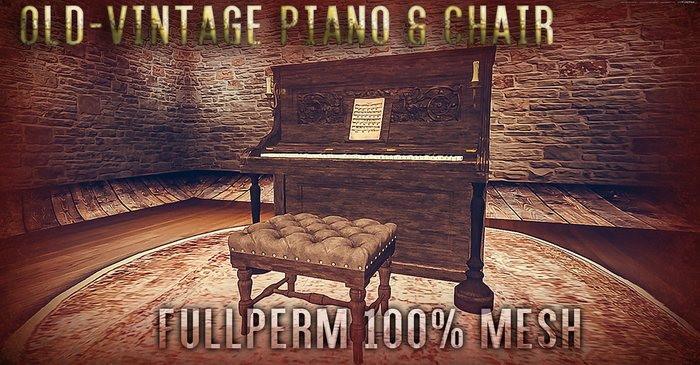 Second Life Marketplace - OLD-VINTAGE Piano &Chair (BOX)
