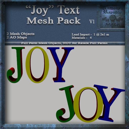 Second Life Marketplace - "Joy" Text V1 Mesh Kit, Christmas / Holiday ...