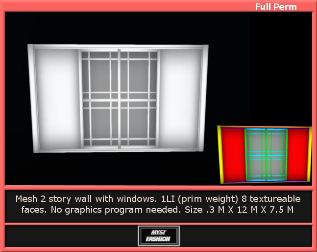 Second Life Marketplace - Mesh 2 Story Windowed Wall -Boxed