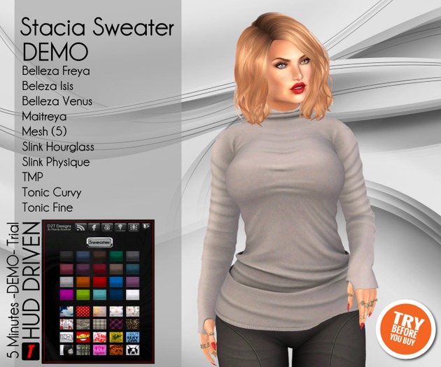 Second Life Marketplace - [D2T Designs] Stacia Sweater -DEMO- (Unpack HUD)