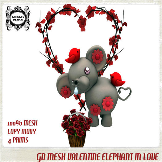 Second Life Marketplace - GD MESH VALENTINE ELEPHANT IN LOVE
