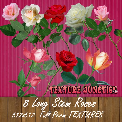 Second Life Marketplace - 8 Long Stem Rose Transparent Textures Flowers