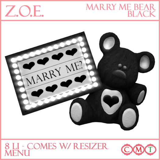 Second Life Marketplace - Z.O.E. Marry Me Bear - Black