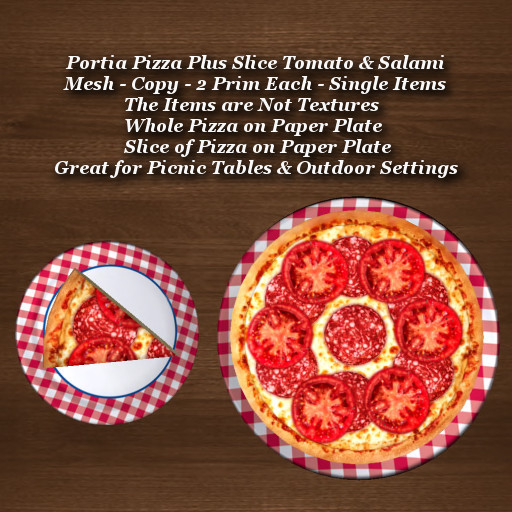 Second Life Marketplace - Portia Tomato & Salami Pizza Plus Slice PIC
