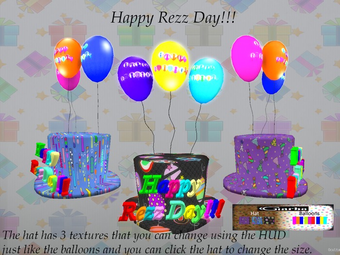 Second Life Marketplace - *GARBO* HAPPY REZZ DAY HAT+HUD