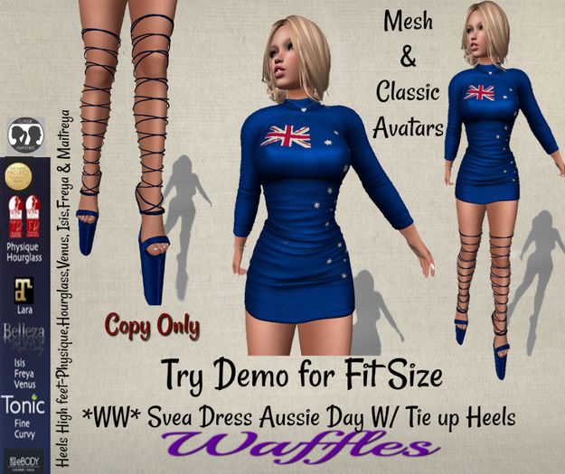 Second Life Marketplace - *WW* Svea Dress Aussie Day W/ Tie up Heels