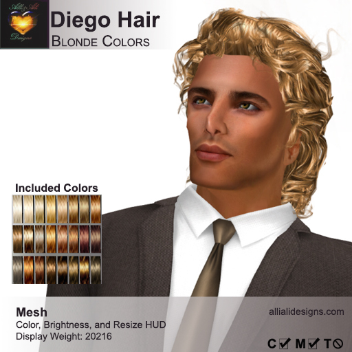 Second Life Marketplace - A&A Diego Hair Mesh Blonde Colors Pack. Mens ...
