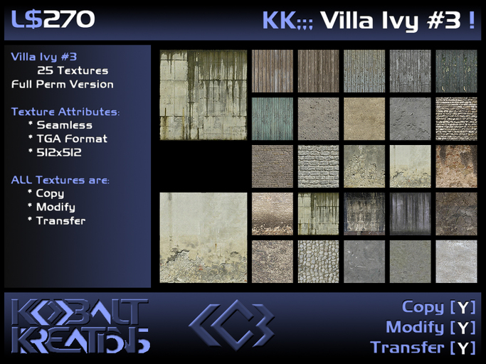 Second Life Marketplace - t) "Villa Ivy #3 Misc." 25 Seamless Full Perm ...