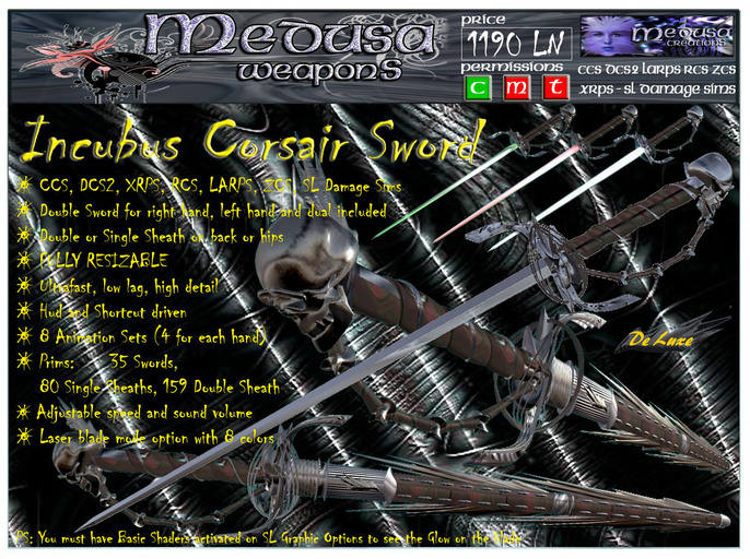Second Life Marketplace - ~ Medusa Weapons ~ Incubus Corsair Sword (Boxed)